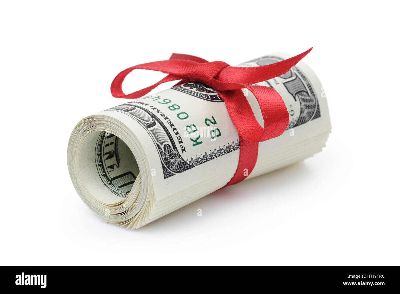 rolled dollar banknotes tied with red ribbon Stock Photo - Alamy