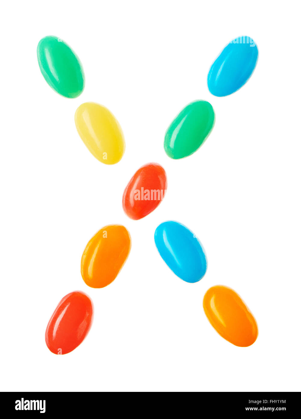 X letter made of multicolored candies isolated on white background ...