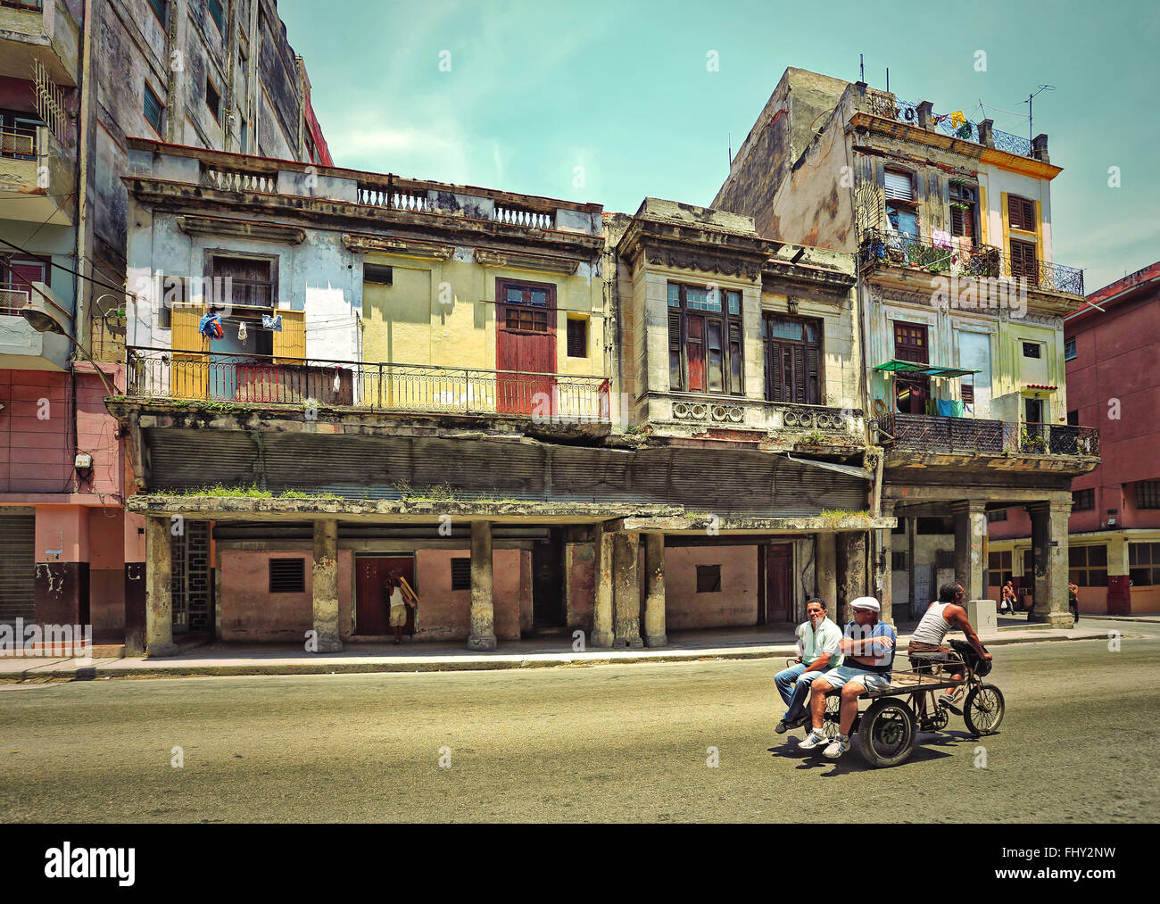 Colonial houses and streets in Old Havana, Cuba. Photo in vintage style ...