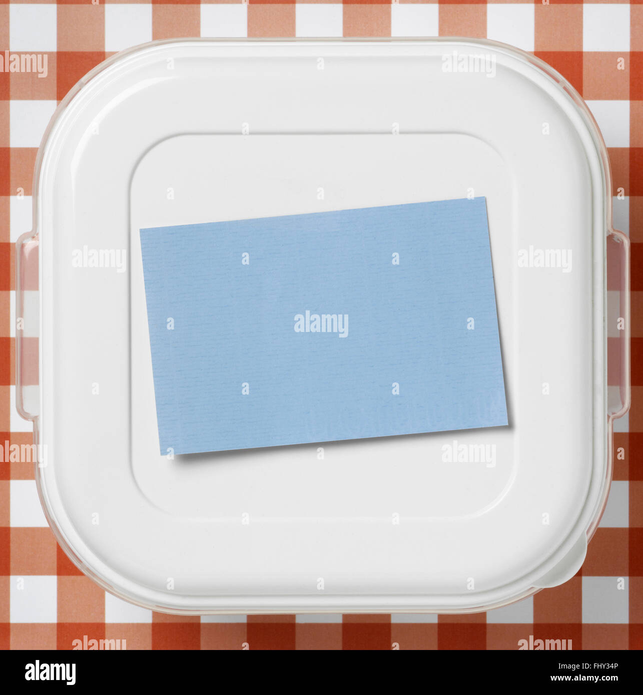 Plastic case with post it on top. Square format Stock Photo - Alamy