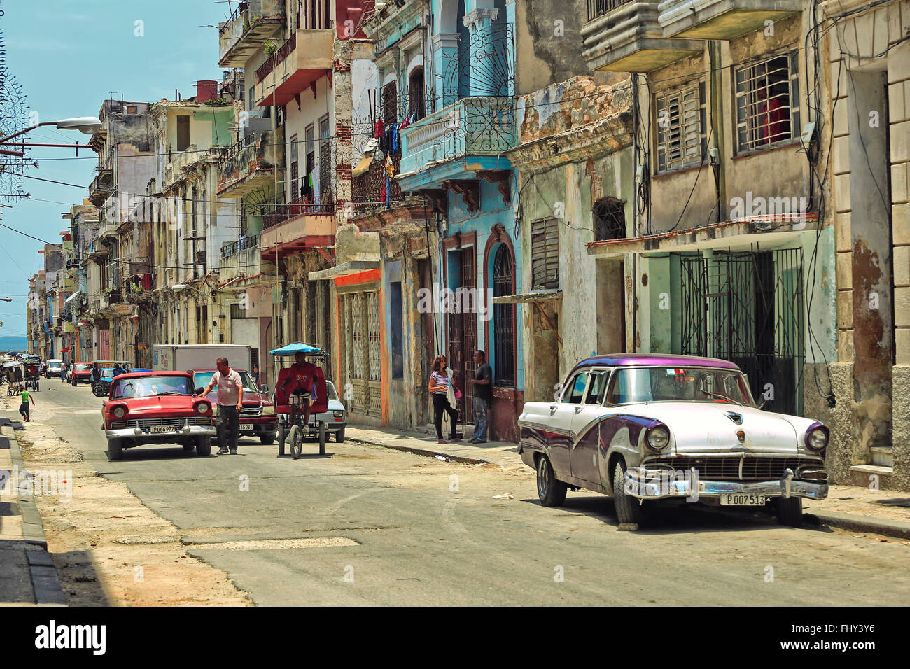Vintage American car on the background of the old colonial buildings of ...