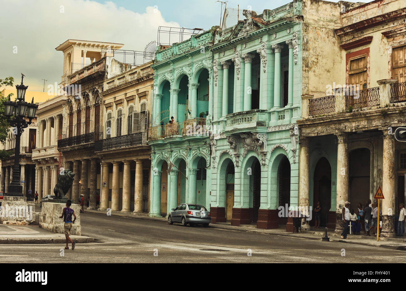 Colonial houses and streets in Old Havana, Cuba. Photo in vintage style ...