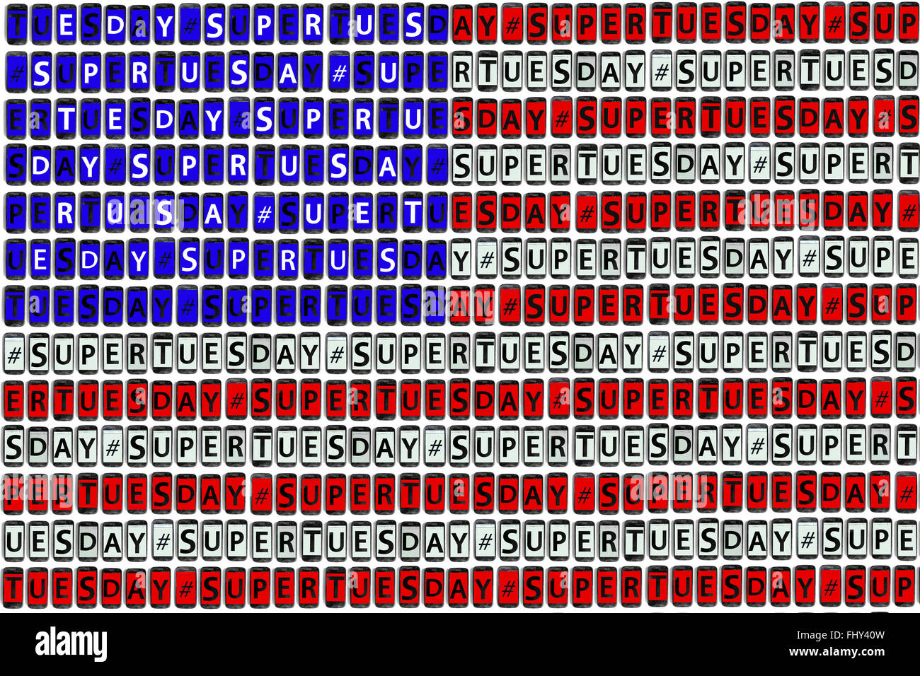 The USA flag created from smartphones with Super Tuesday on their ...