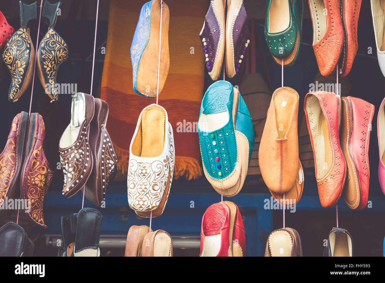 Old Medina souk Fez, artisan shop of colorful moroccan leather, Fez ...