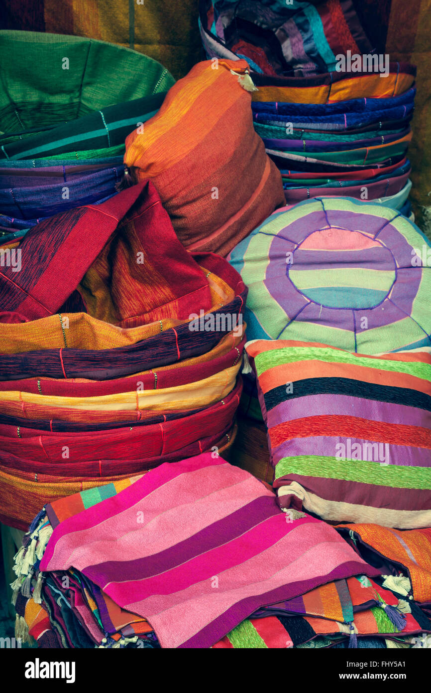 Old Medina souk Fez, artisan shop of colorful moroccan leather, Fez ...