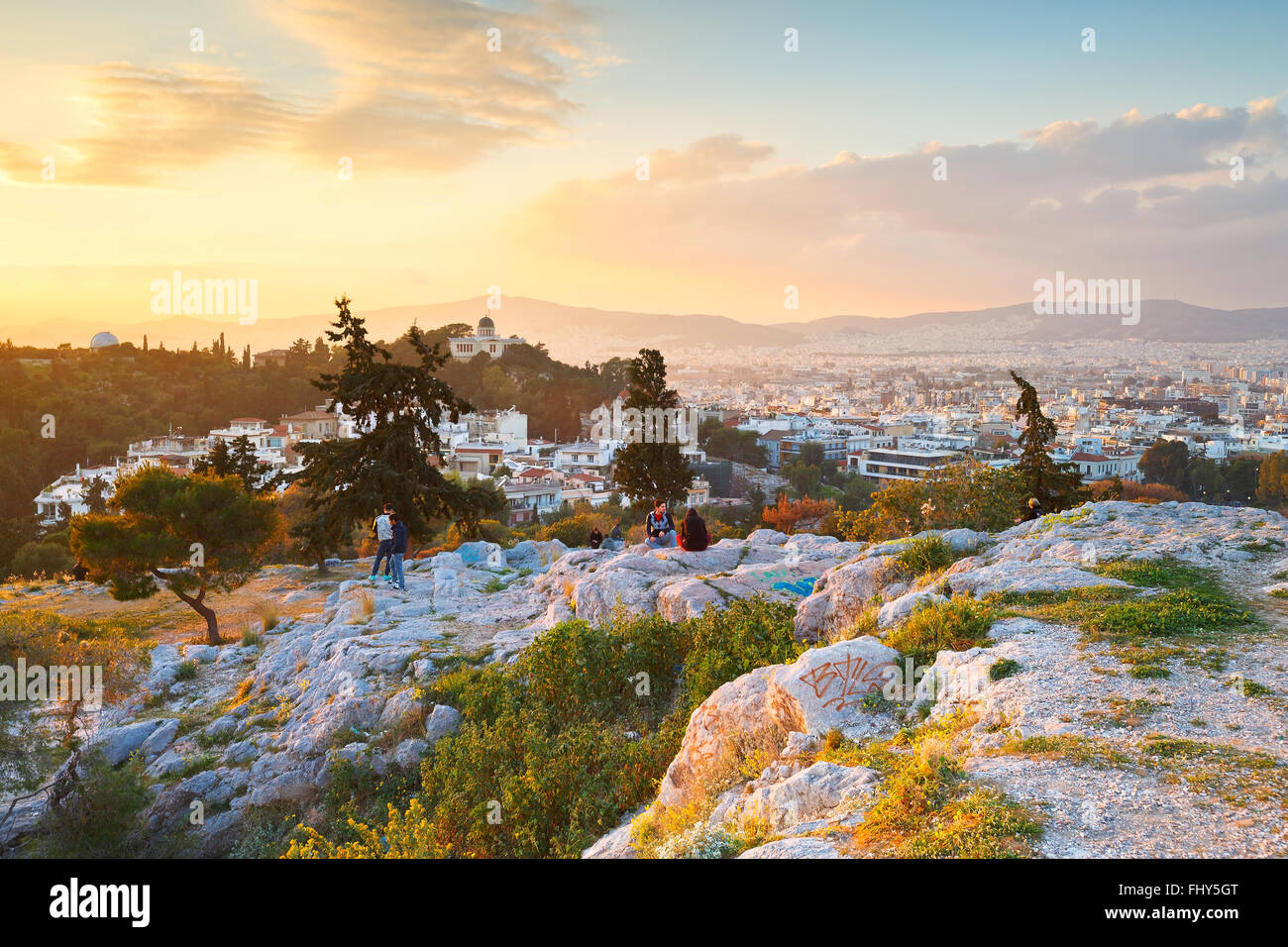 View of Thissio dominated by the National Observatory from Areopagus ...