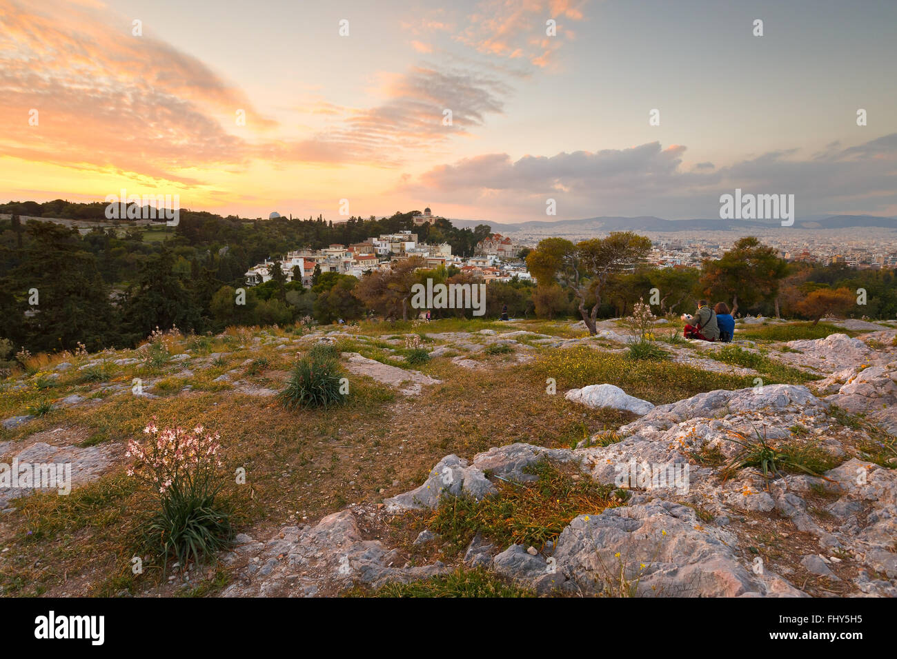 View of Thissio dominated by the National Observatory from Areopagus ...