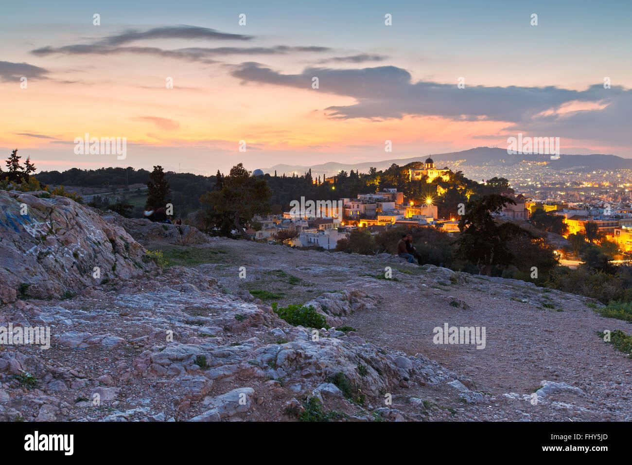 View of Thissio dominated by the National Observatory from Areopagus ...
