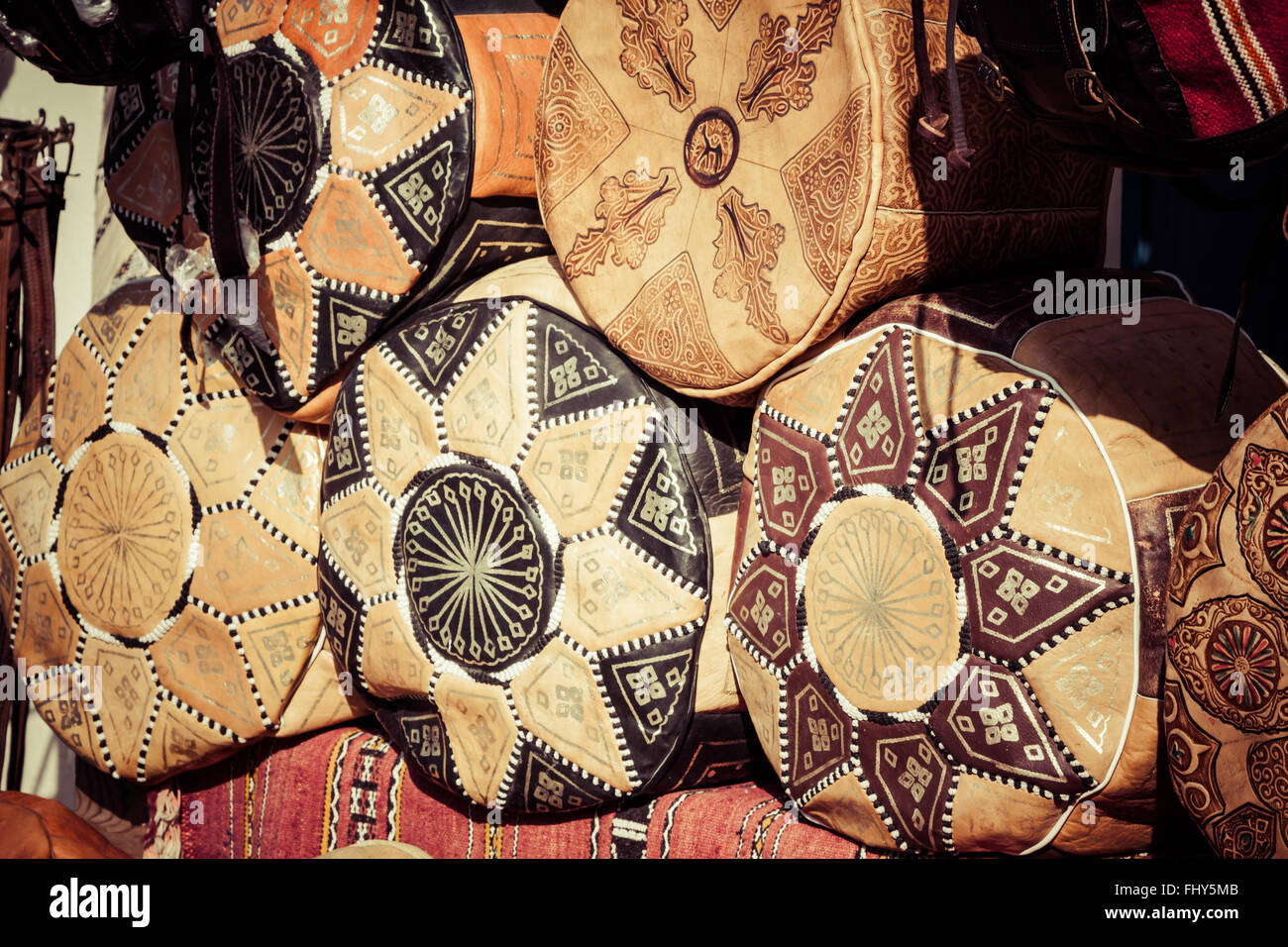 Old Medina souk Fez, artisan shop of colorful moroccan leather, Fez ...