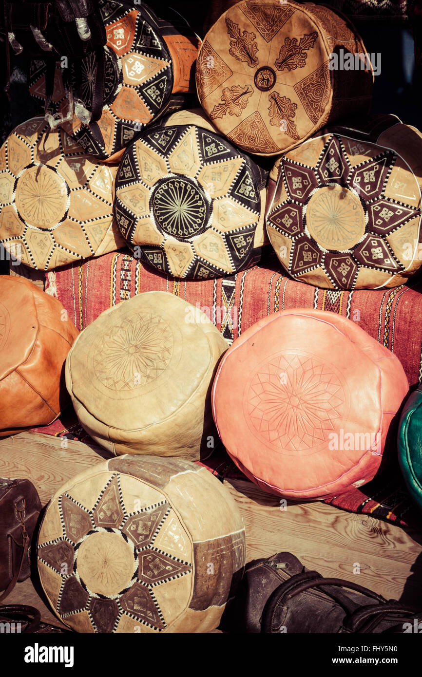 Old Medina souk Fez, artisan shop of colorful moroccan leather, Fez ...