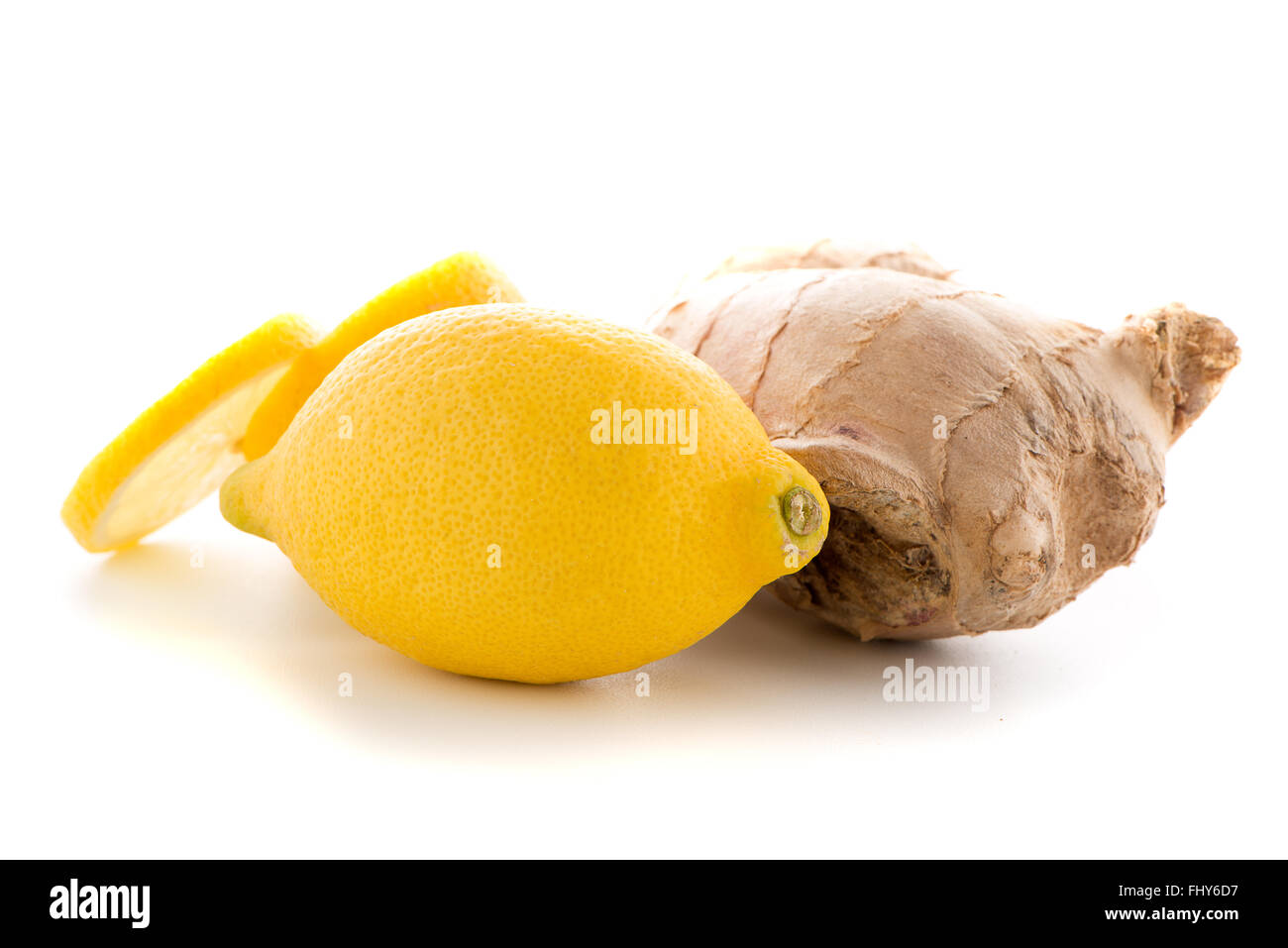 Ginger root and lemon slice isolated on white background Stock Photo ...