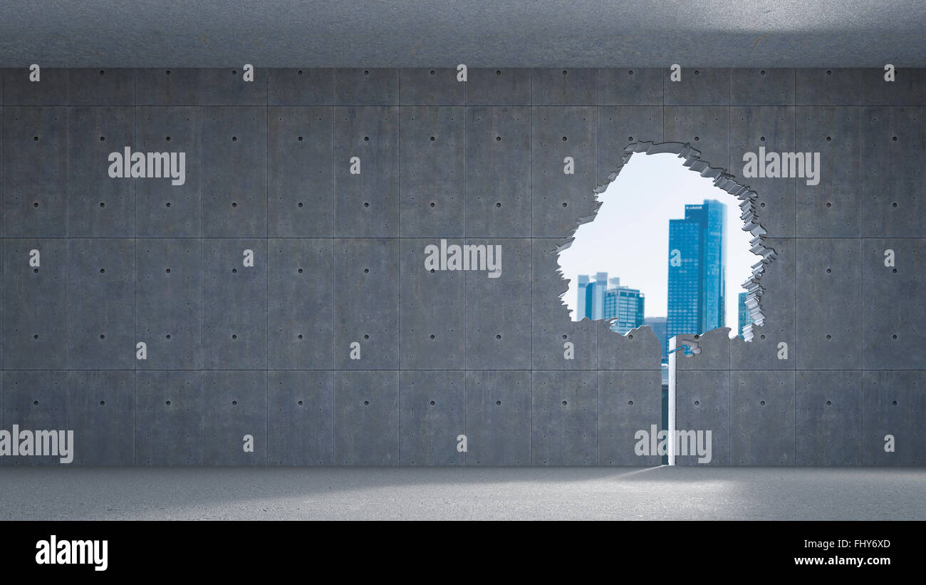 3D Rendering, Window in tree-shape, concrete wall, high-rise buildings ...