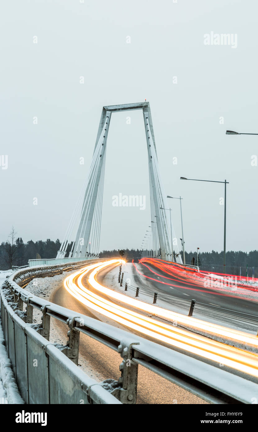 Cable Bridge in Umea, Sweden with Light Trails Stock Photo - Alamy