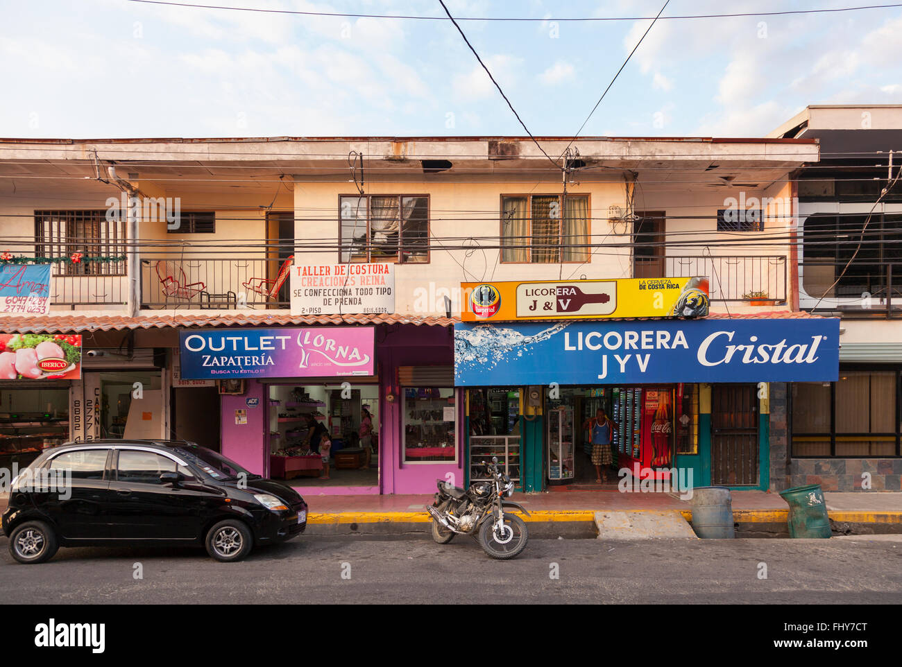 Storefronts in downtown Quepos, Puntarenas Province, Costa Rica Stock ...
