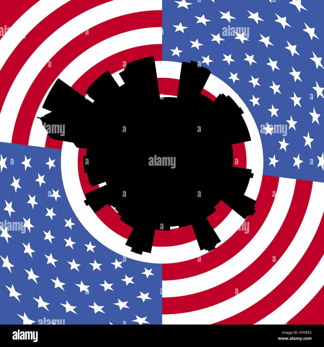 Portland circular skyline with American flag illustration Stock Photo ...