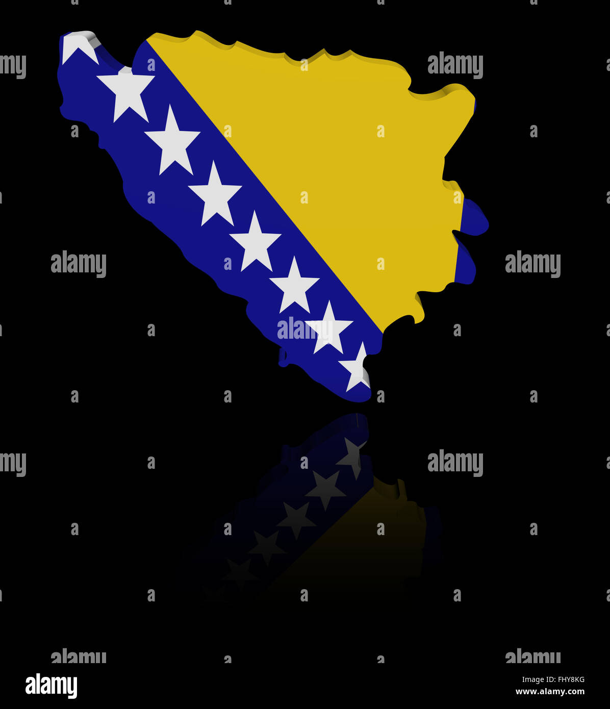 Bosnia map flag with reflection illustration Stock Photo - Alamy