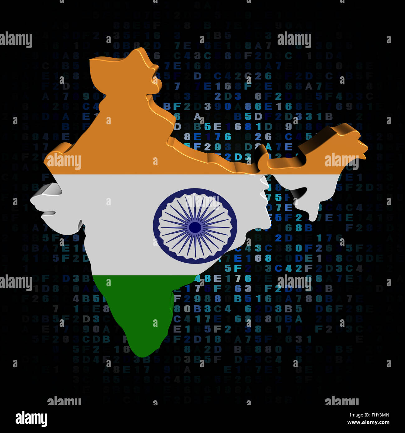 India map flag on hex code illustration Stock Photo - Alamy