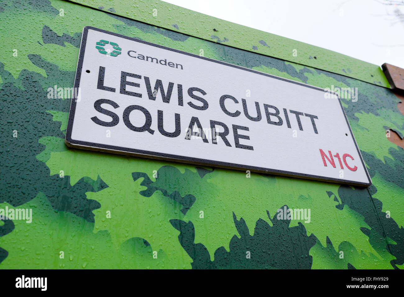 London N1C street sign Lewis Cubitt Square in Kings Cross Development ...