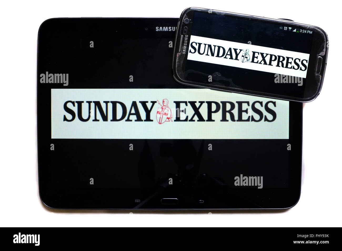 The logo of the Sunday Express newspaper displayed on the screens of a ...