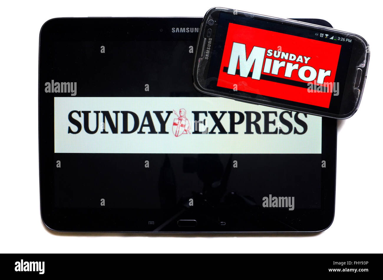 The logos of the Sunday Express and the Sunday Mirror newspapers ...
