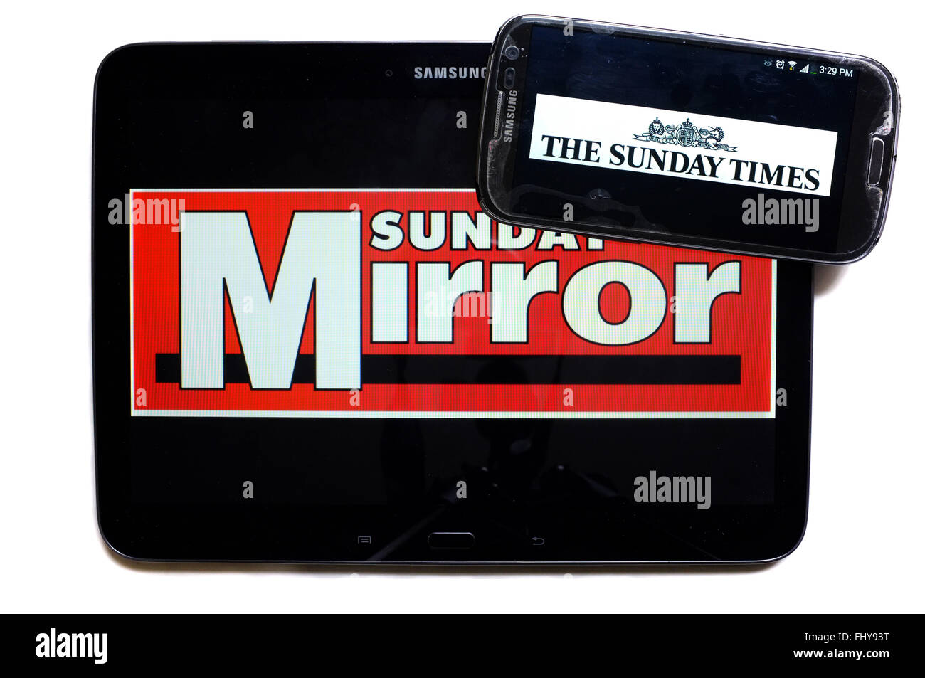 The logos of the Sunday Mirror and Sunday Times newspapers displayed on ...