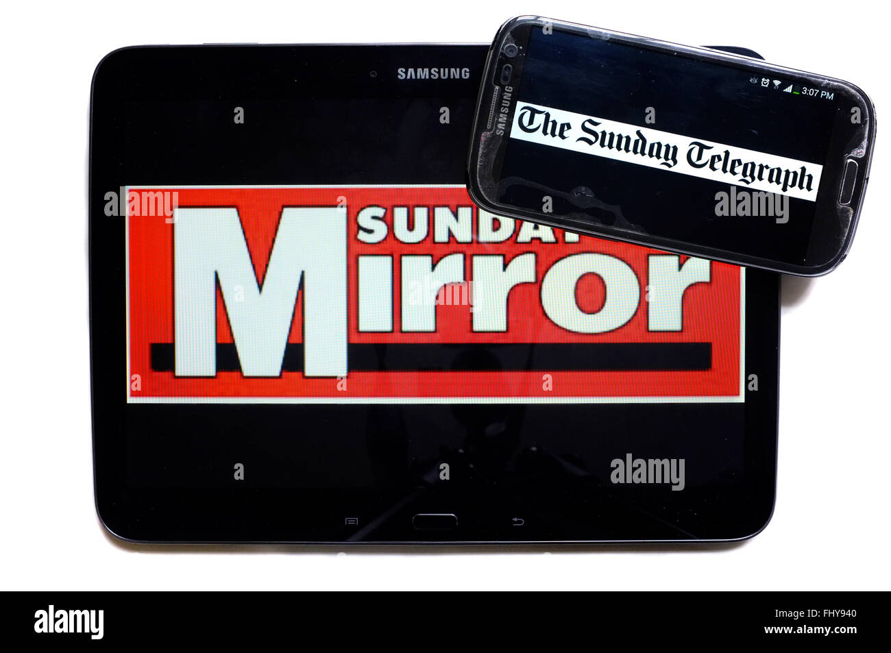 The logos of the Sunday Mirror and Sunday Telegraph newspapers ...