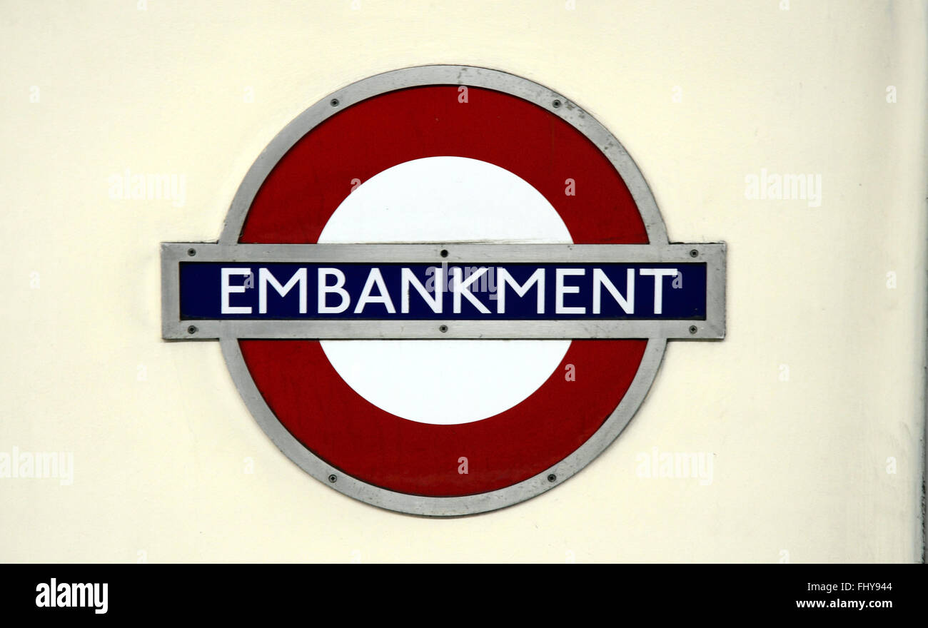 A London Underground name station name sign at Embankment station Stock ...