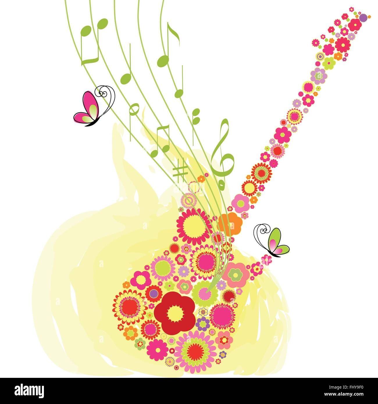 Abstract Springtime flower guitar music festival background Stock ...