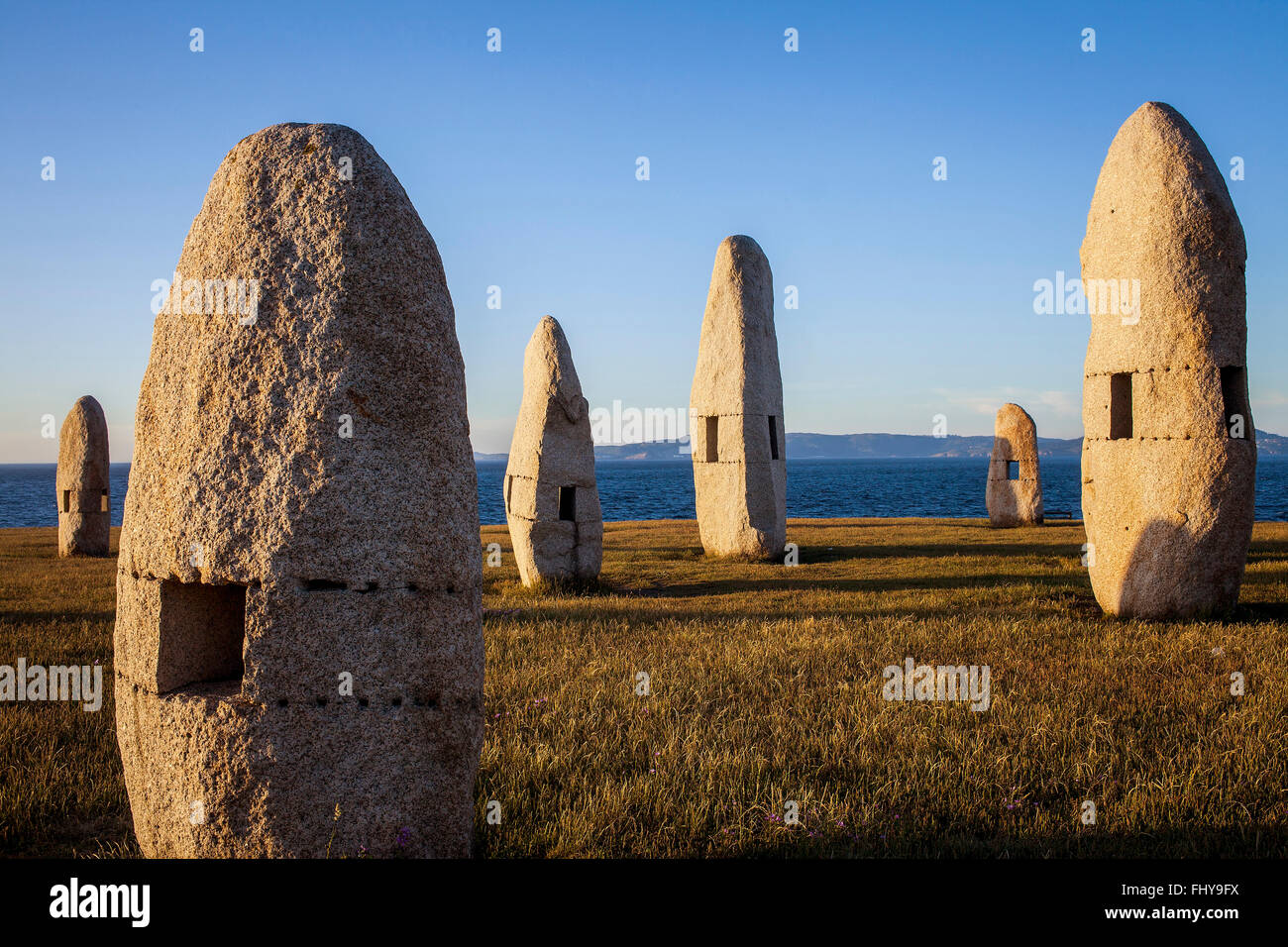 Menhires by Manolo Paz, Coruña city, Galicia, Spain Stock Photo - Alamy