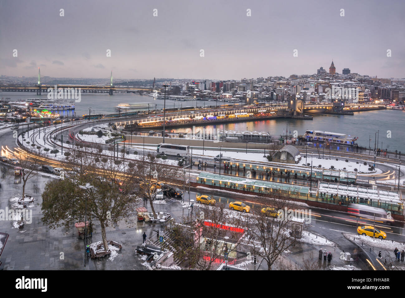 Galata Bridge,Galata Tower and Eminonu square at winter in Istanbul ...