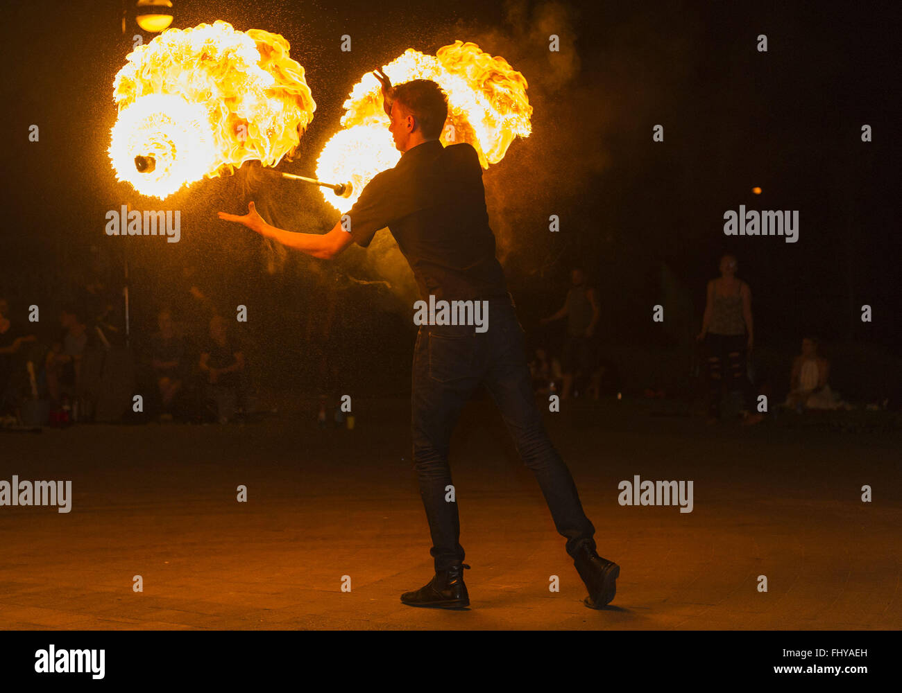 Christchurch, Canterbury, New Zealand. 27th Feb, 2016. Fire jugglers ...