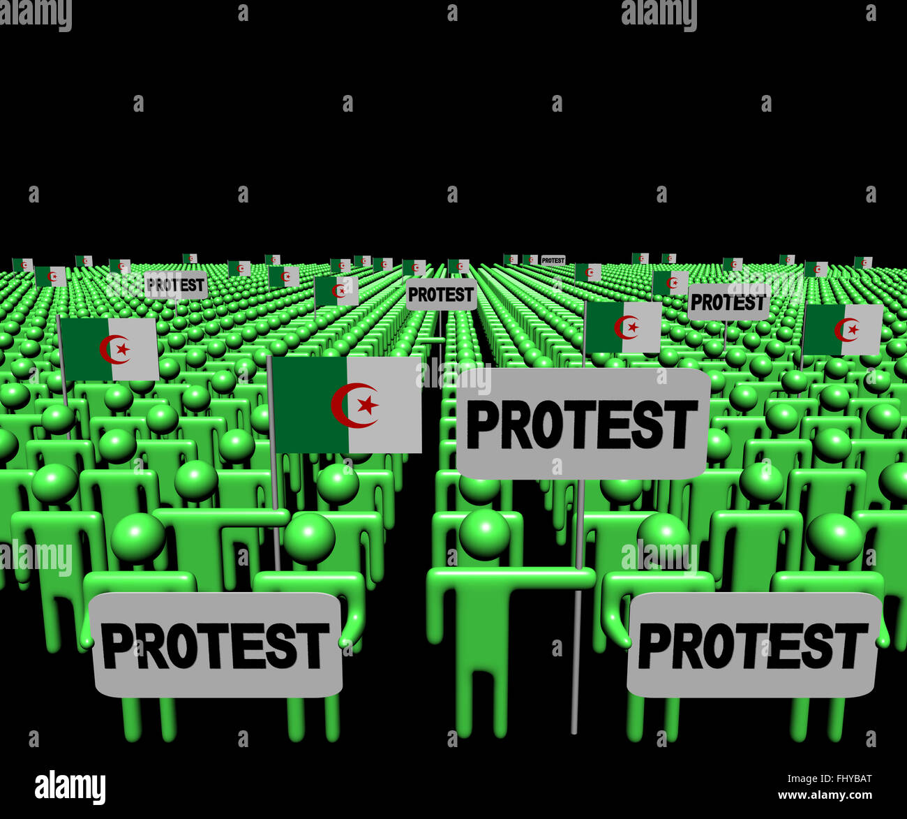 Crowd of people with protest signs and Algerian flags illustration ...