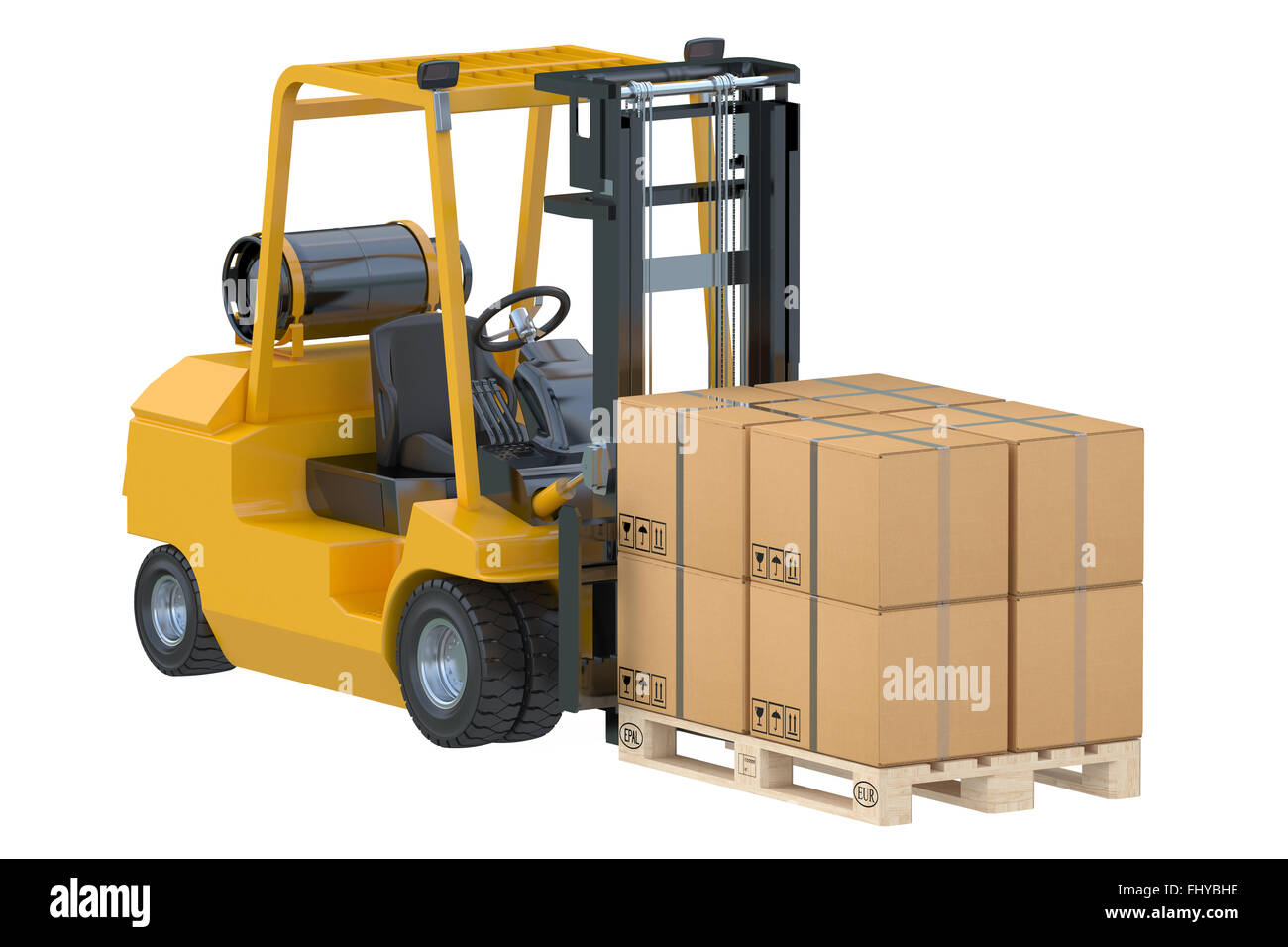 Forklift truck with boxes on pallet isolated on white background Stock ...