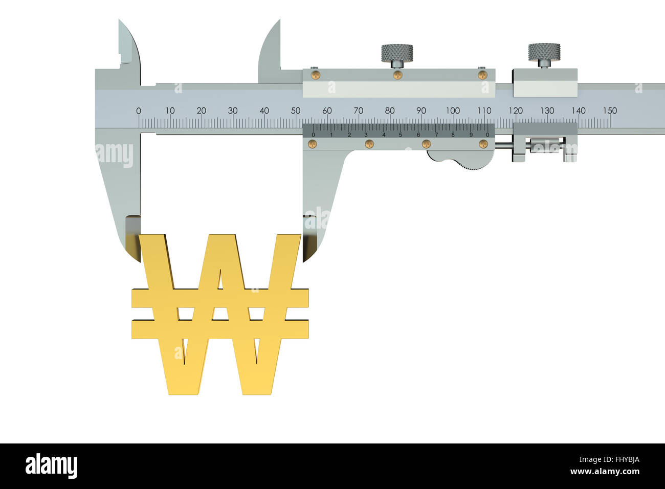 Won symbol with vernier caliper isolated on white background Stock ...