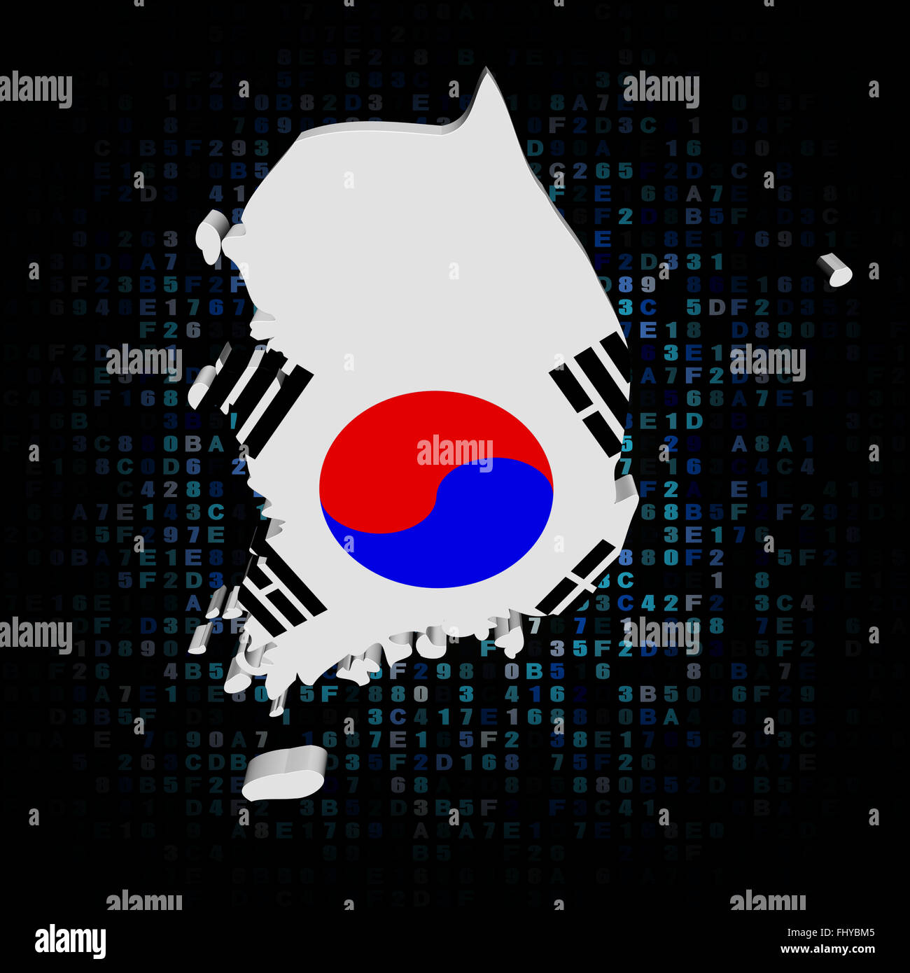 South Korea map flag on hex code illustration Stock Photo - Alamy