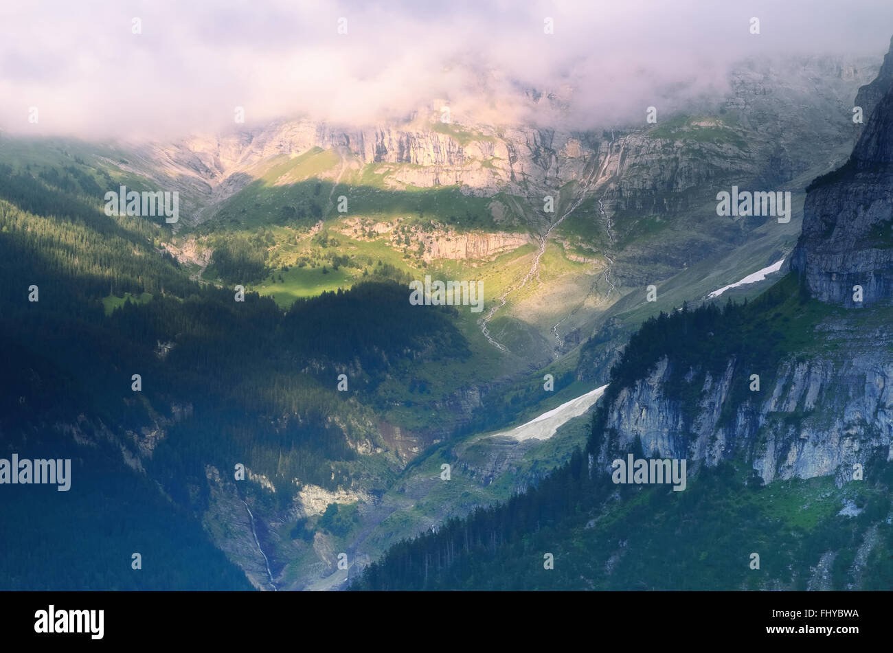 Fairy-tale Landscape. Mountain Valley in Swiss Alps on Sunset Stock ...