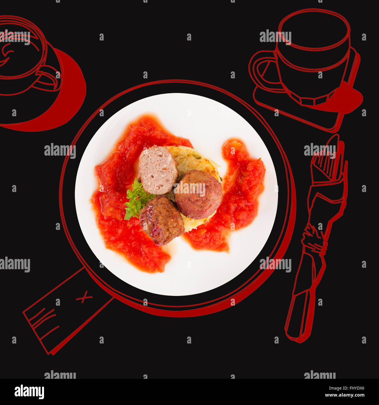 Delicious meatballs. Fine dining, exquisite luxurious gastronomy ...