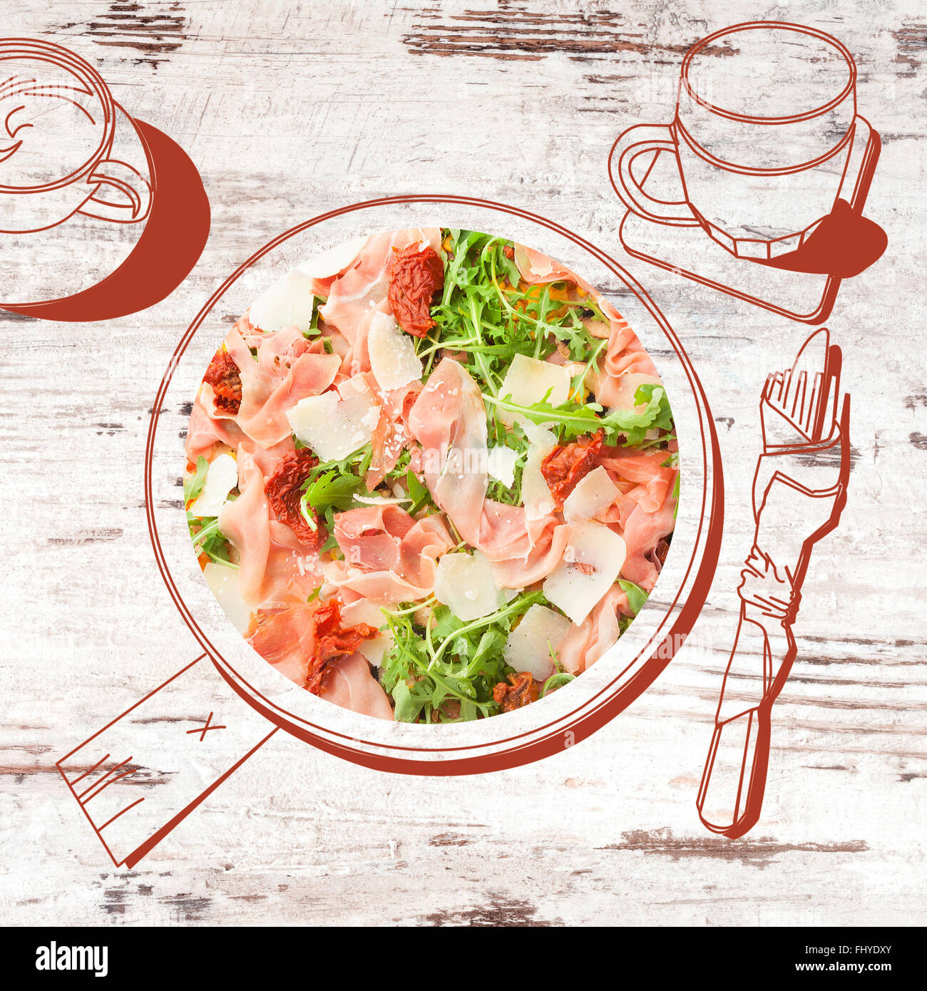 Delicious traditional pizza eating. Fine dining, exquisite luxurious ...