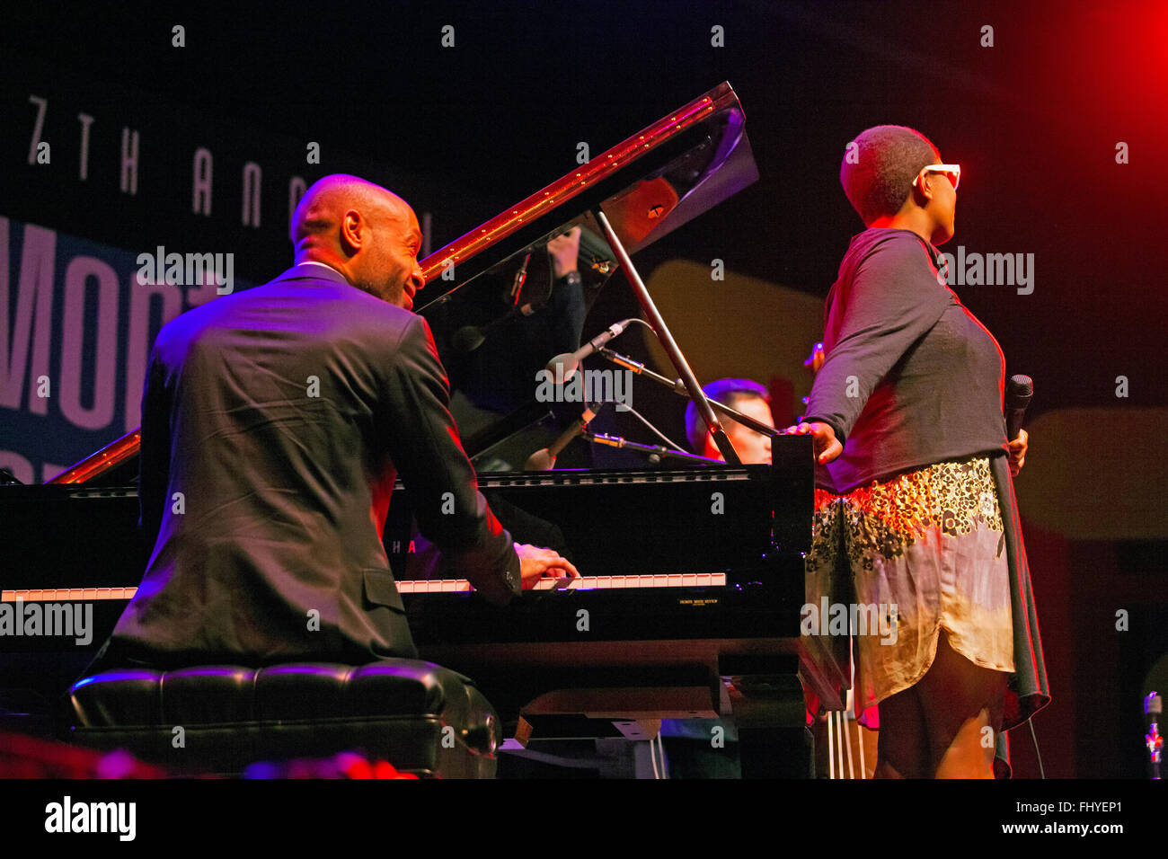 AARON DIEHL plays piano for CELIA MCLORIN preforming on the main stage at the 2014 MONTEREY JAZZ ...