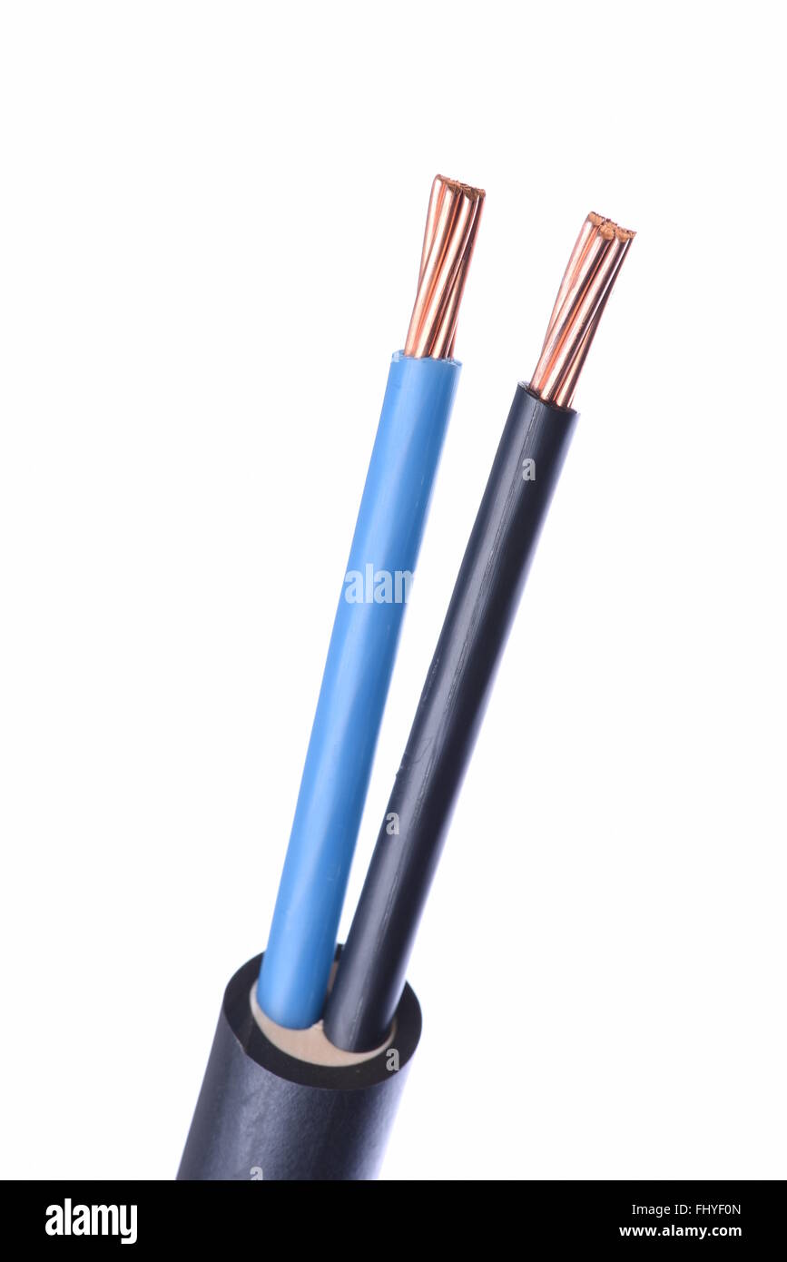Electric cable closeup isolated on white background Stock Photo - Alamy