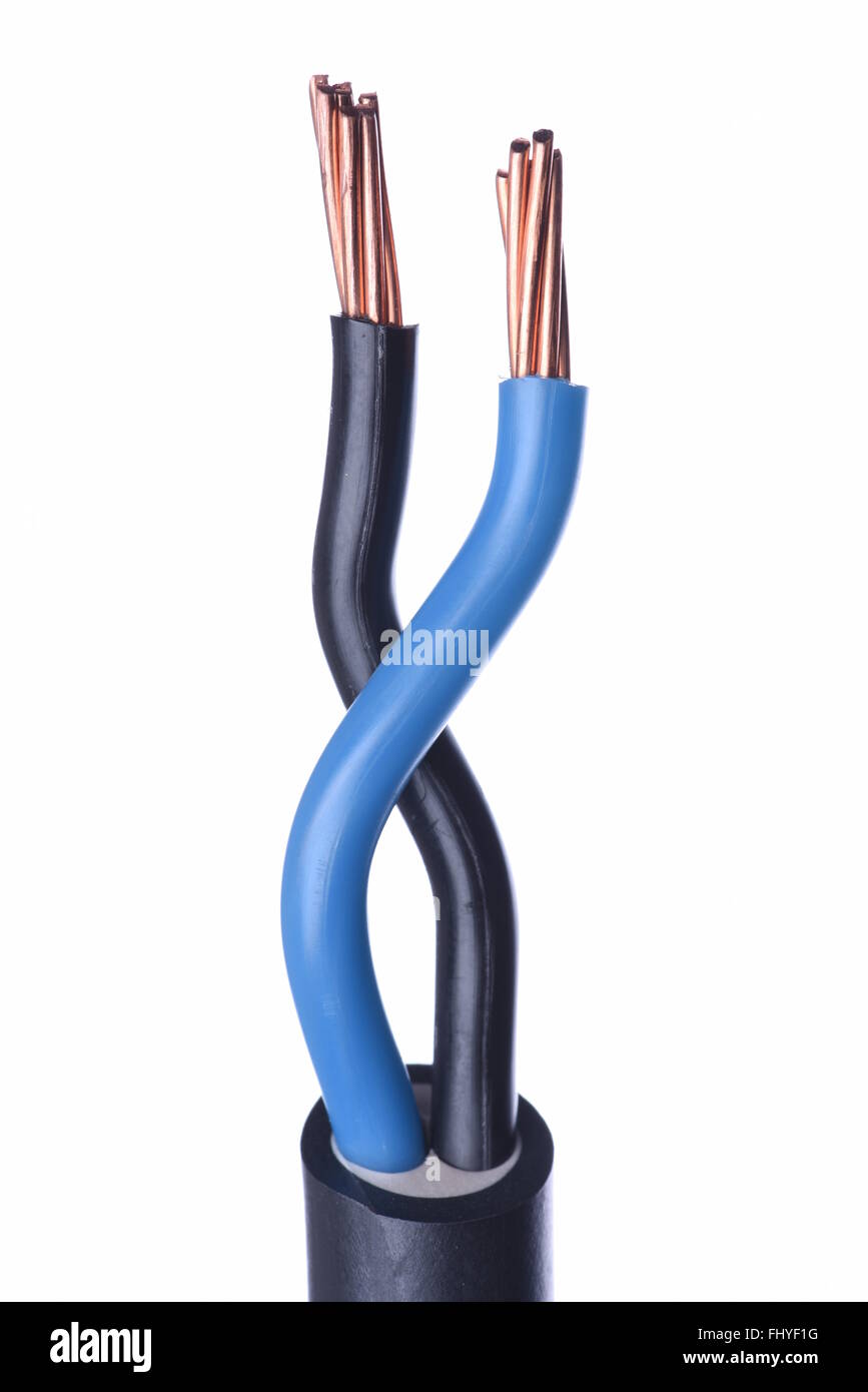 Electric cable closeup isolated on white background Stock Photo - Alamy