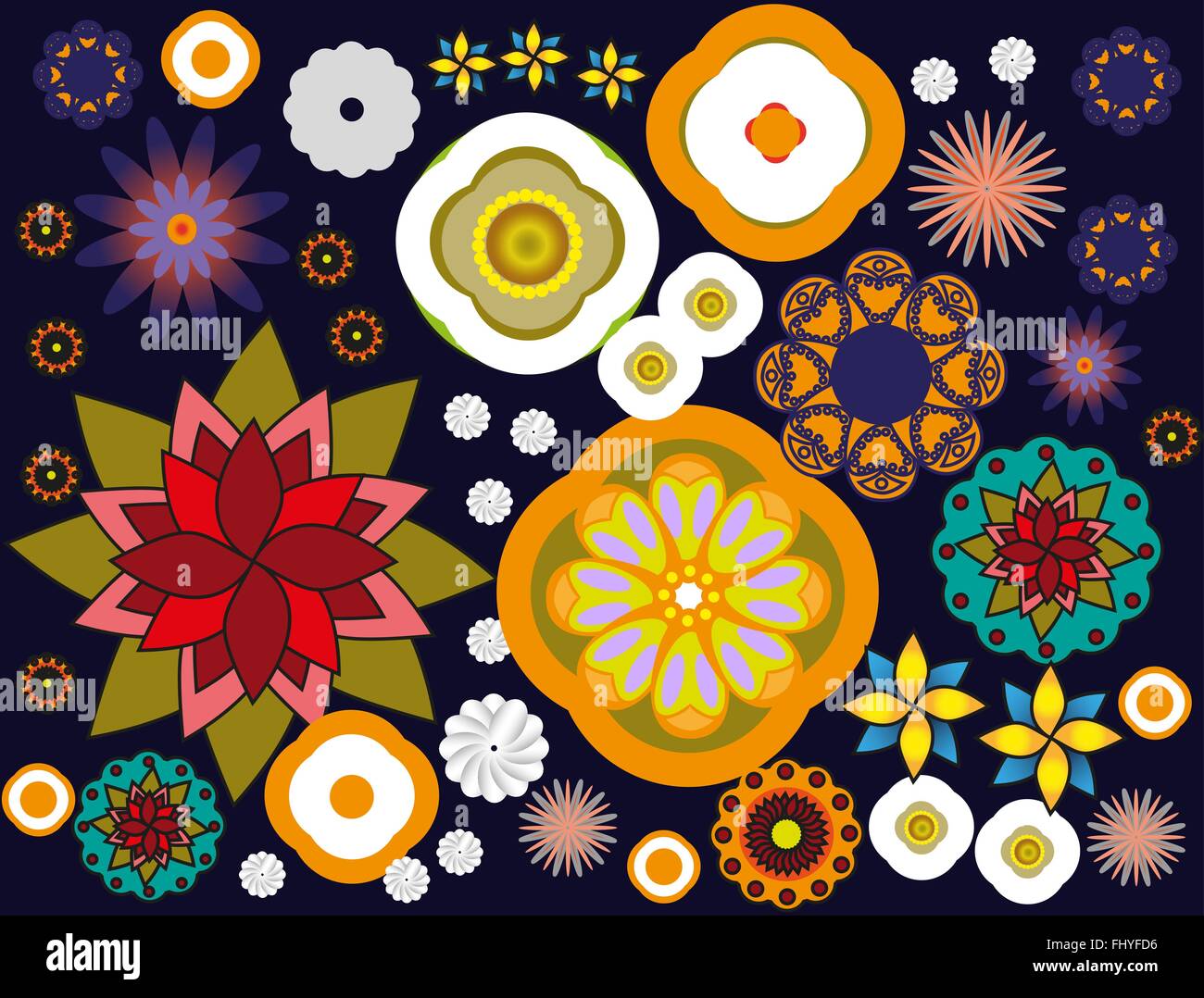 Orange green blue floral pattern. Digital background vector pattern ...