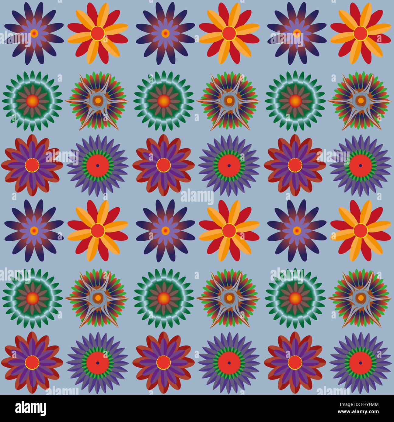 Orange blue green floral pattern. Digital background vector pattern ...