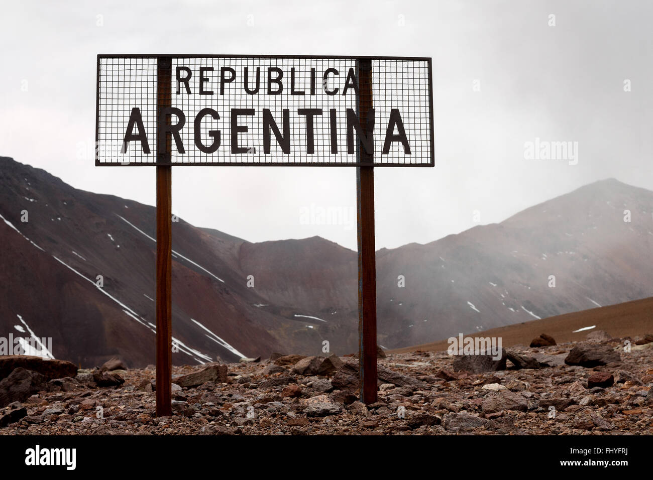 Argentina national border frontier sign argentine andes Stock Photo - Alamy