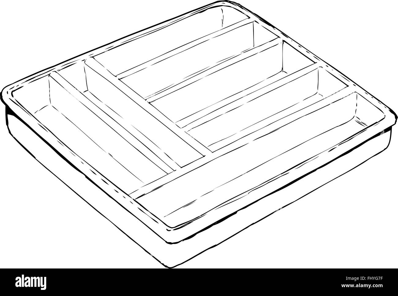 Outline drawing of empty isolated rectangular cutlery tray used for ...