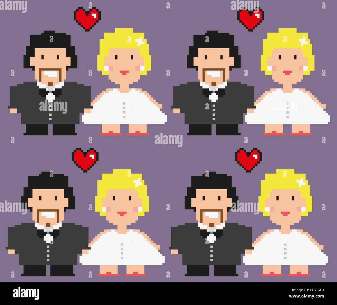 Just Married. Pixelated groom and bride digital background vector ...