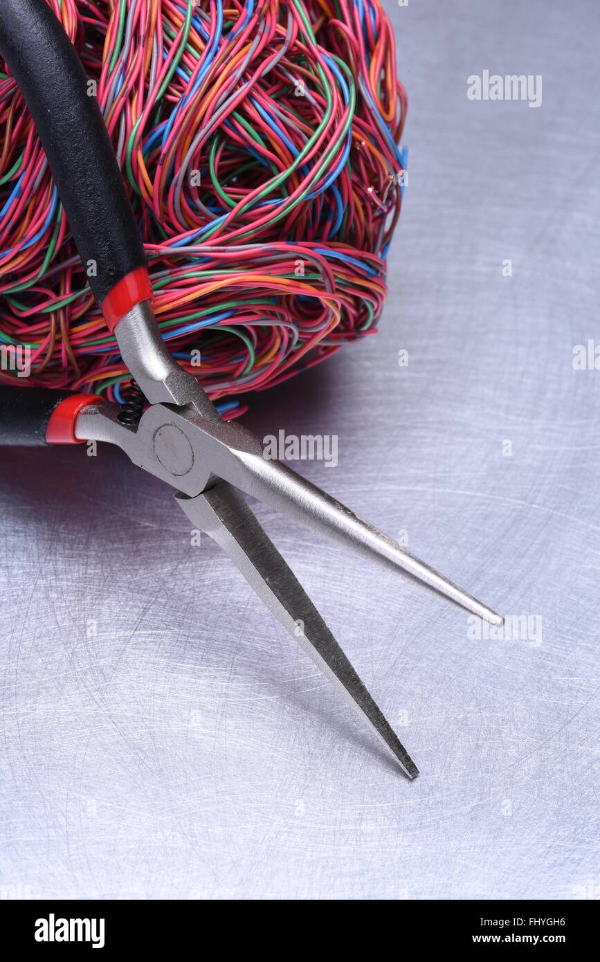 Electrical service, component tool and wires Stock Photo - Alamy