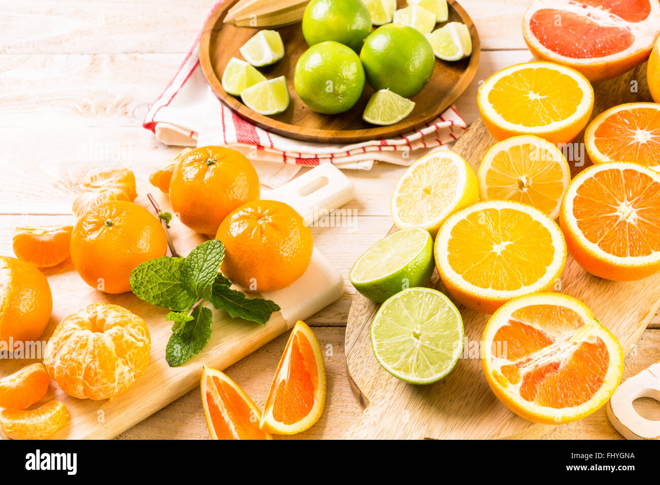 Variety of citrus fruit including lemons, lines, grapefruits and ...