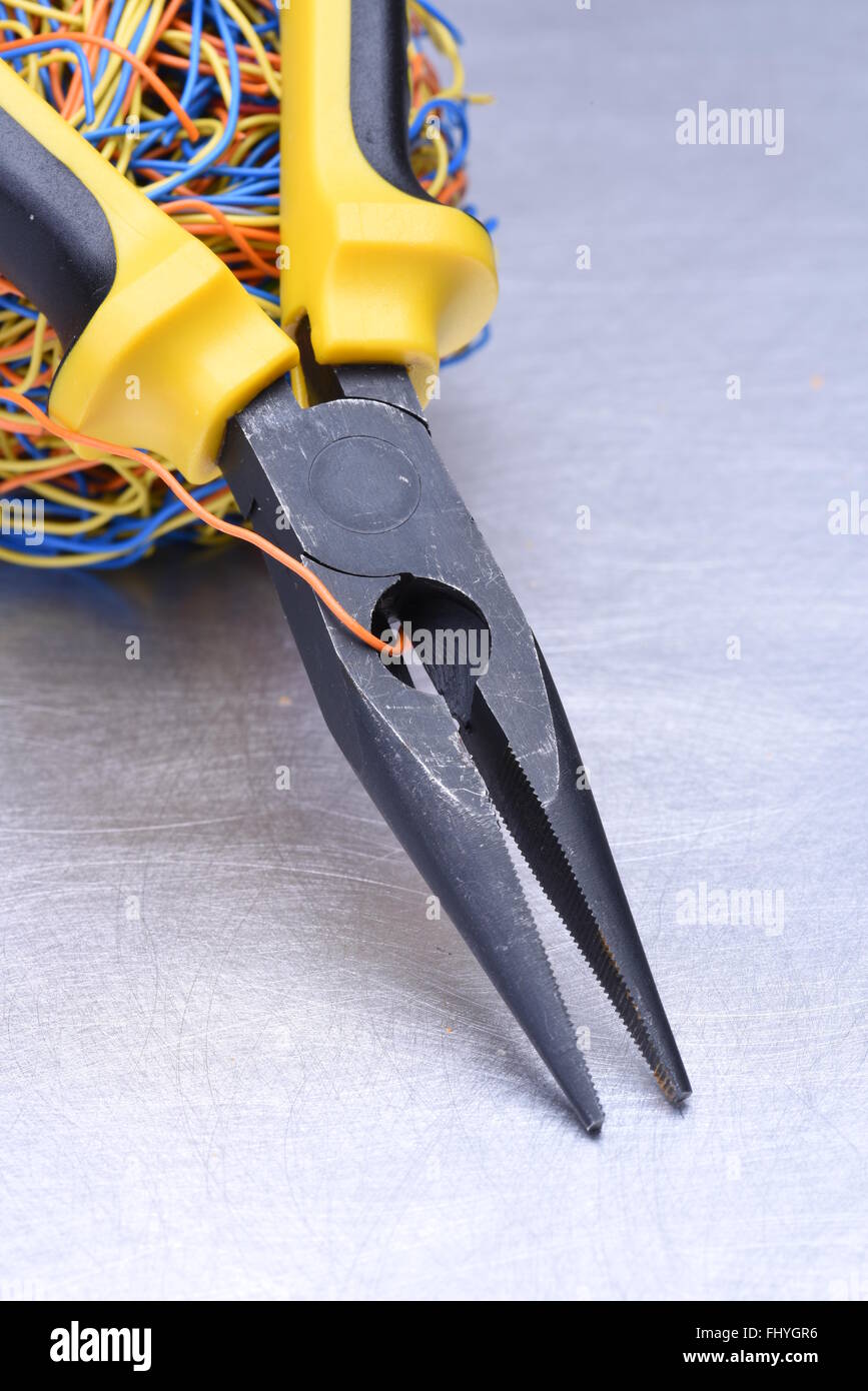 Electrical service, component tool and wires Stock Photo - Alamy