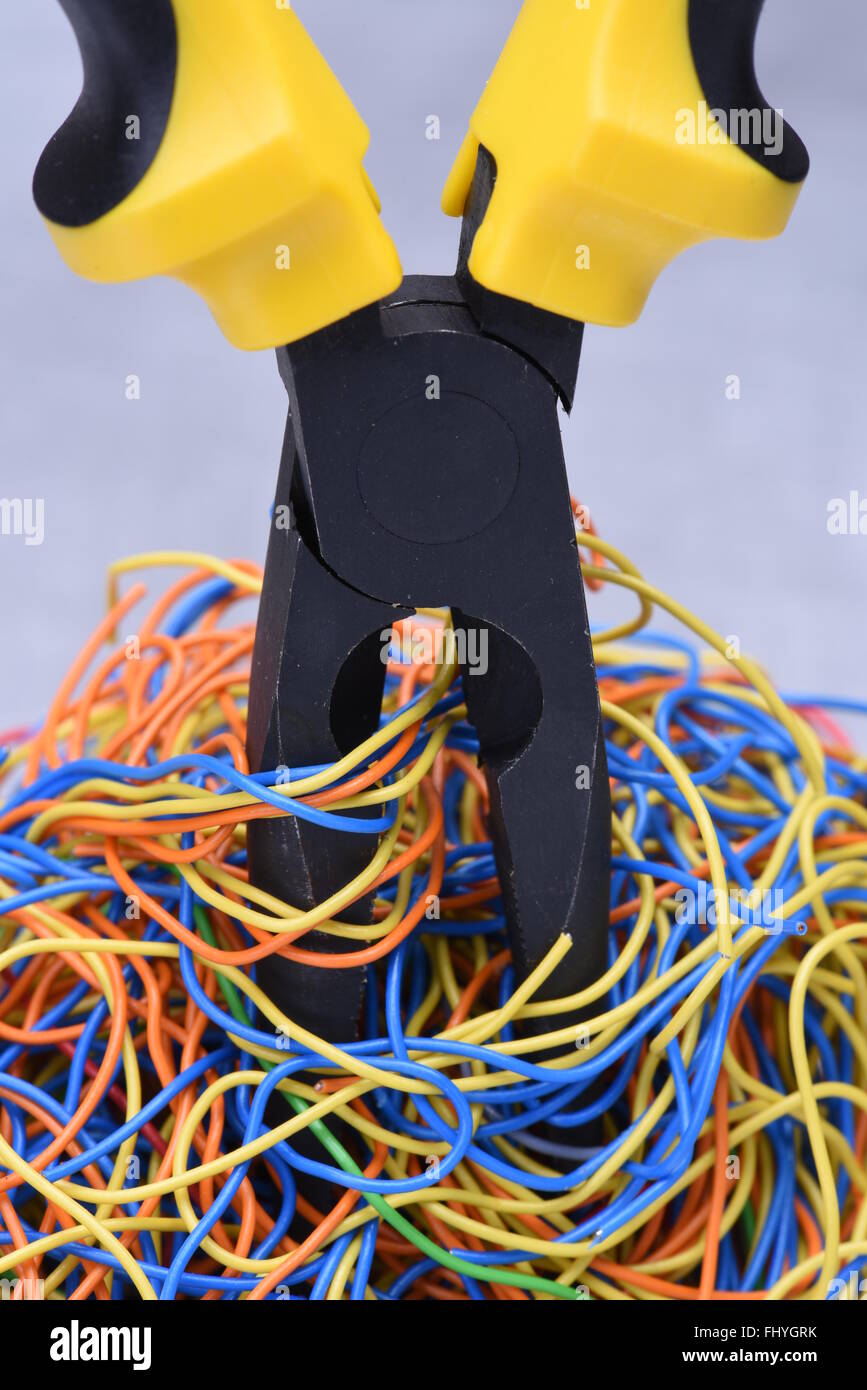 Electrical service, component tool and wires Stock Photo - Alamy